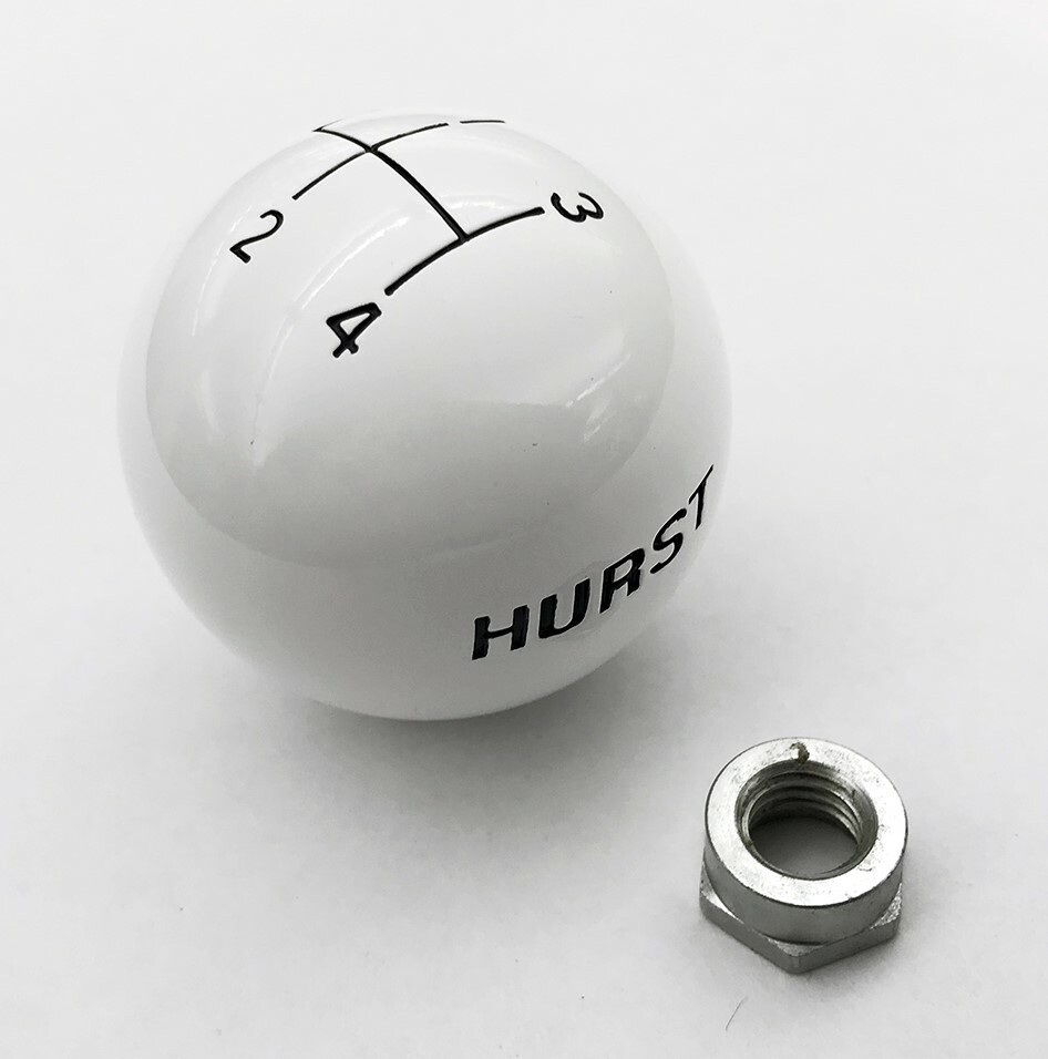 NEW WHITE 4-SPEED FACTORY HURST SHIFTER KNOB 3/8" COARSE THREADS WITH ...