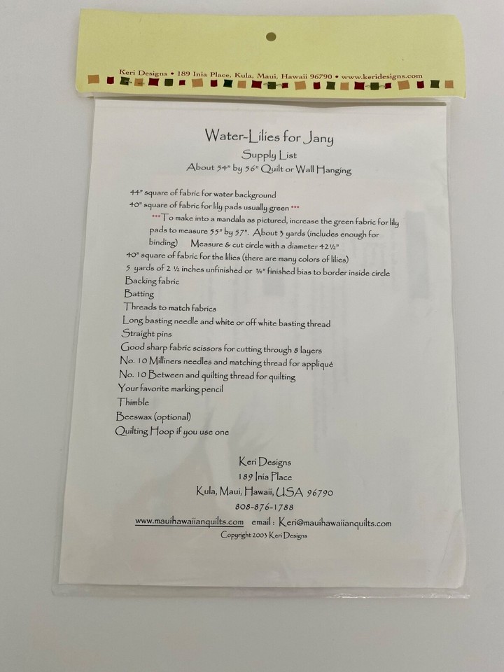 Water Lilies For Jany Quilt Pattern by Keri Designs | eBay UK