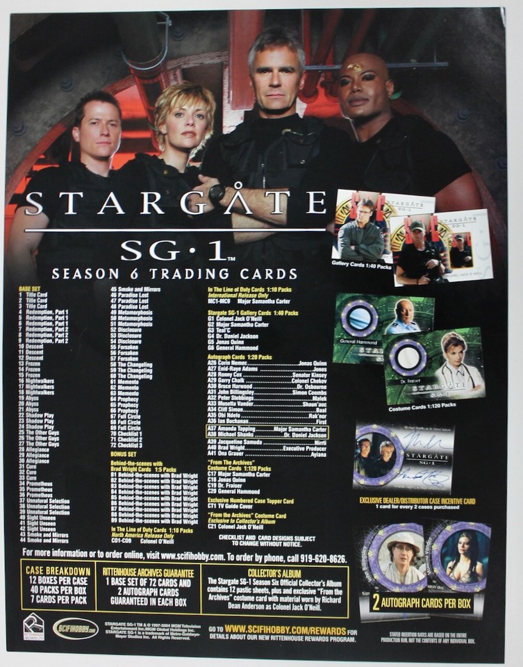 Original 2004 Stargate SG1 Season 6 Trading Cards Sell Sheet | eBay