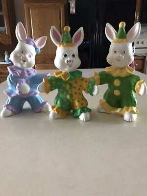 Set of 3 Vtg 1980’s Ceramic Bunny/Rabbits In Clown Costumes/Outfits ...