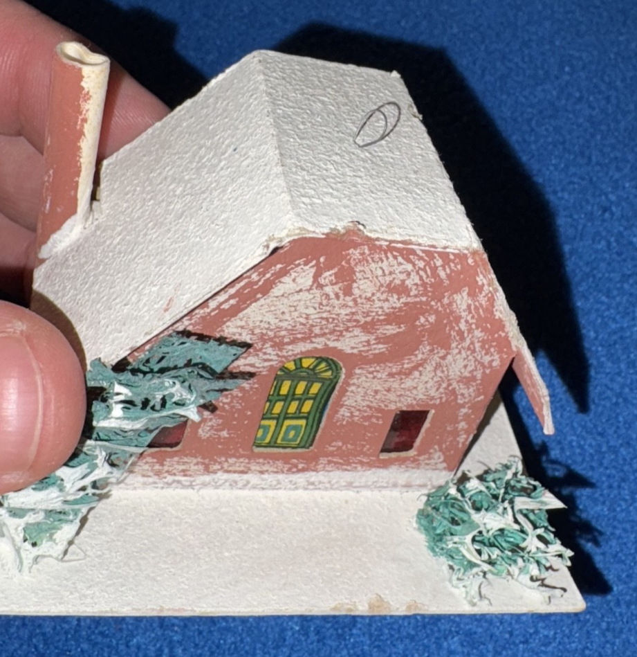11 Cardboard Putz Houses with Loofah Christmas Trees Some Japan, Mica ...