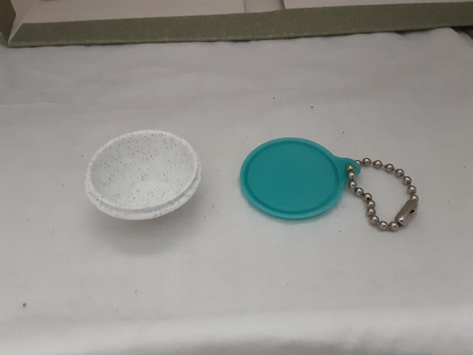 Vintage Tupperware Key Chain Turquoise Lid White Speckled Bowl Party ...