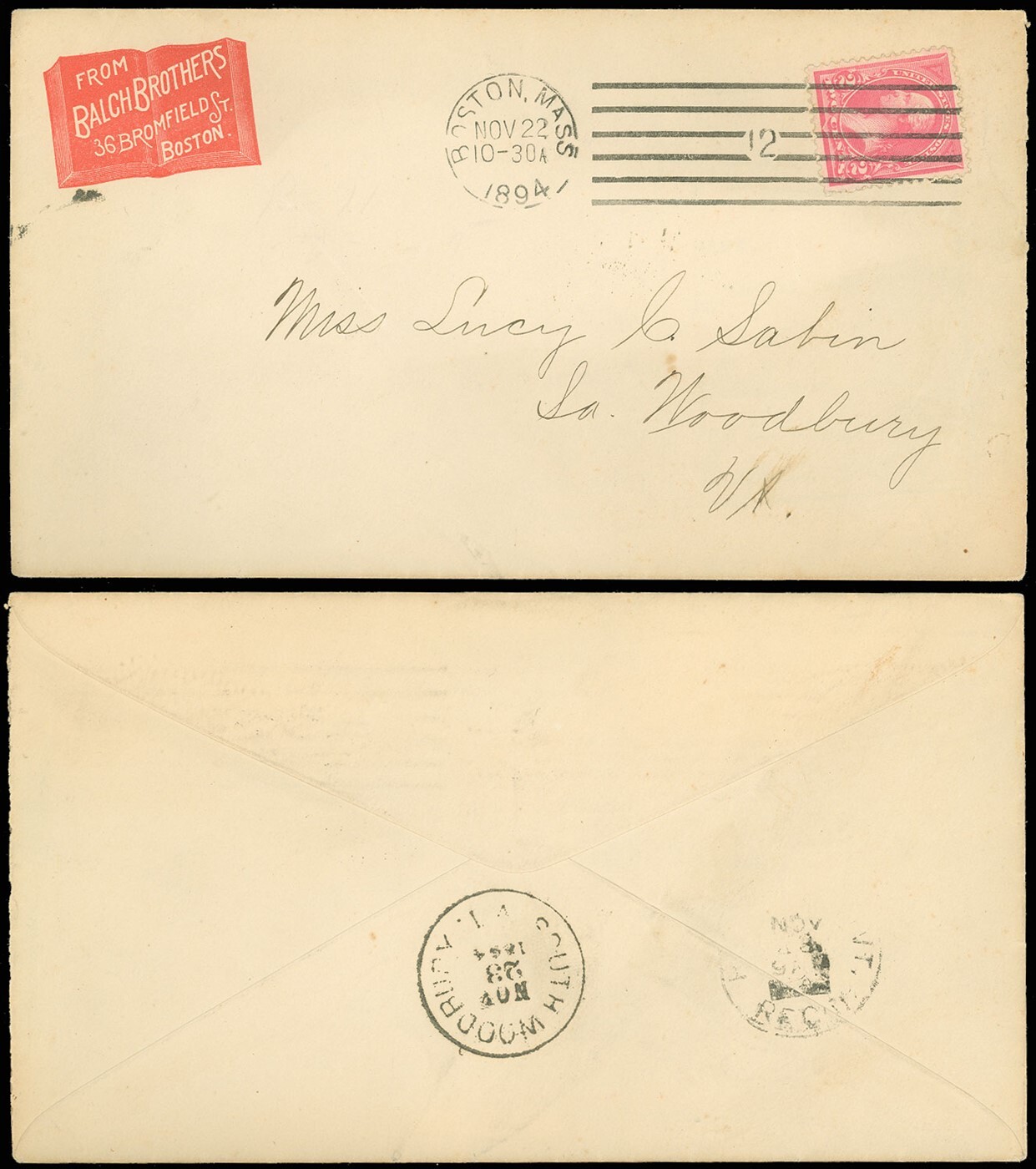 1894 CAMEO Style "BOOK" Advert Cover, BALCH BROTHERS, 36 BROMFIELD ST ...