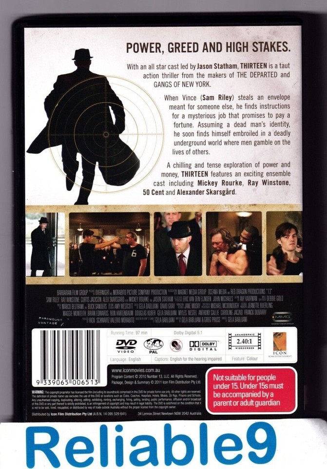 Jason Statham+50cent+Mickey Rouke- Thirteen Widescreen DVD Region4-2011 ...