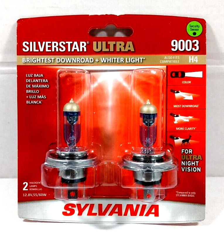 Sylvania SilverStar Ultra 9003 Brightest Halogen Headlight 2 Bulb ...