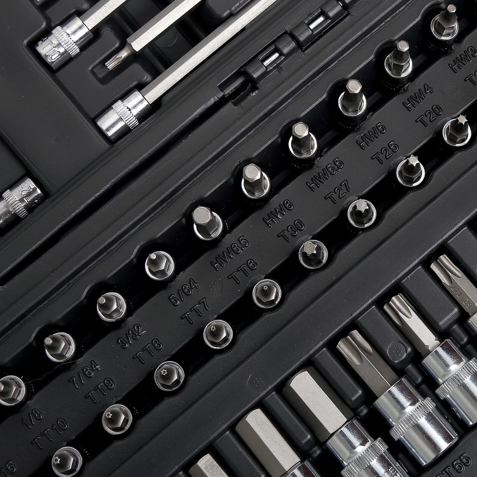 "107pcs 1/4"" 3/8"" 1/2"" Drive Bit Socket Set SAE & Metric Torx Hex ...