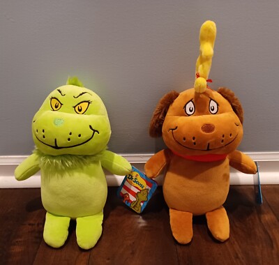 NEW Set of 2 Squishy Grinch and Max Plush Toys, 9.5 inch, Dr. Seuss by ...