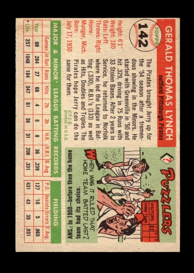 1955 Topps Set-Break #142 Jerry Lynch EX-EXMINT *GMCARDS* | eBay