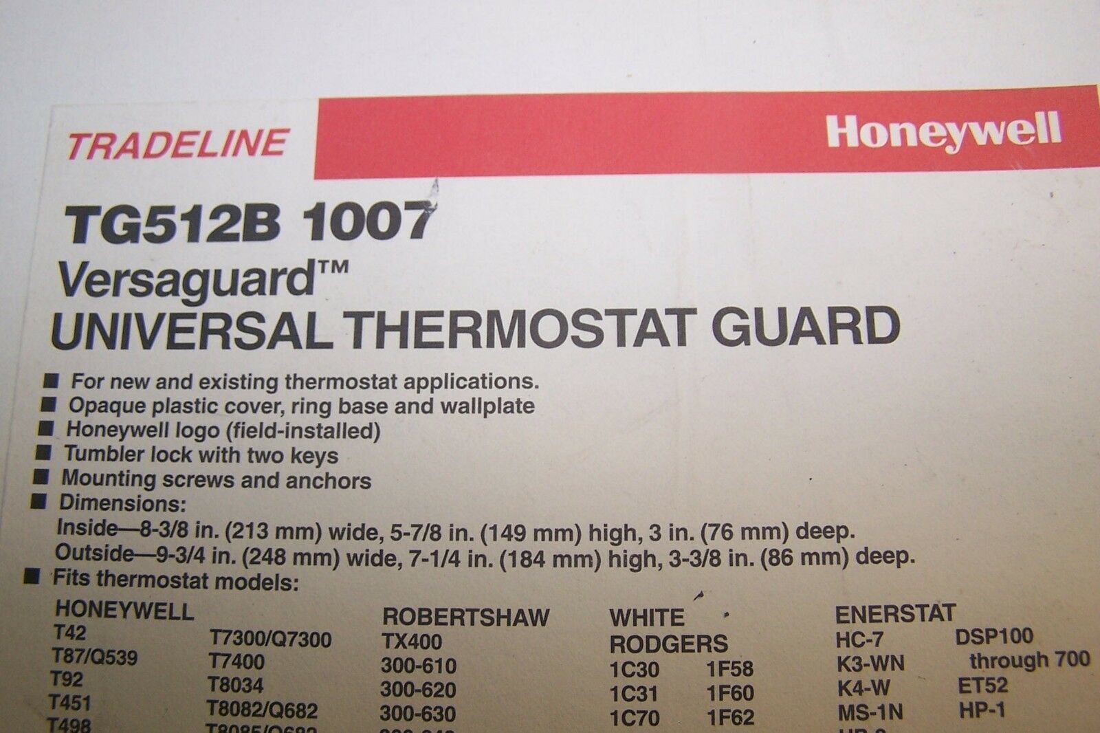 NEW HONEYWELL TRADELINE VERSAGUARD UNIVERSAL THERMOSTAT GUARD TG512B ...
