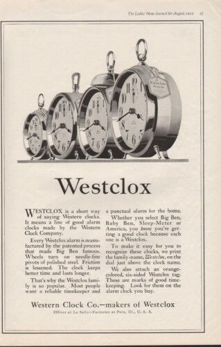 1919 WESTCLOX WESTERN ALARM CLOCK BIG BEN HOME DECOR APPLIANCE TIME AD ...