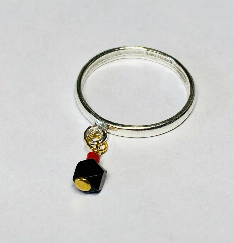 Sterling Silver & 14 Karat Yellow Gold Genuine 4mm Azabache Jet & Red ...