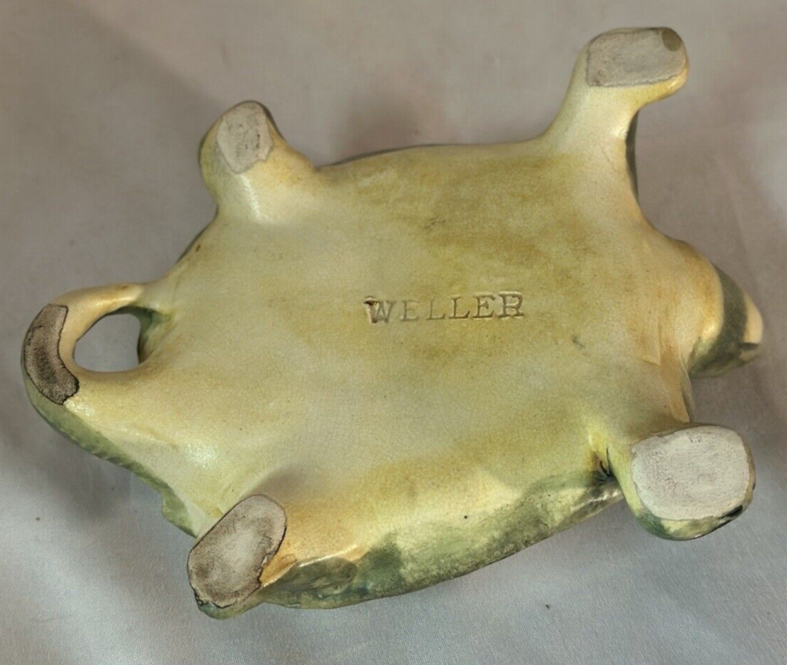 WELLER POTTERY TURTLE AND FROG THREE PIECE INKWELL....SIGNED & MINT ...