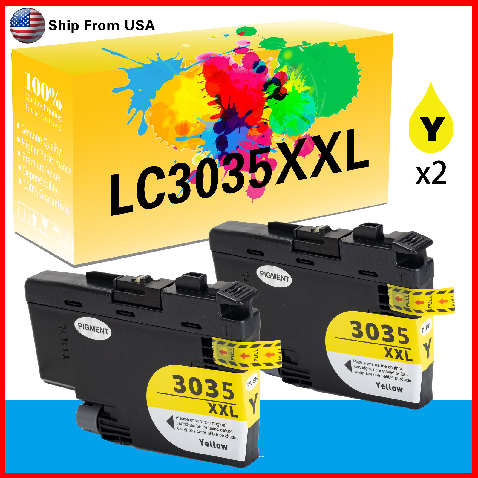 (2-Pack,Yellow) LC3035 LC3035XXL Ink Cartridge for MFC-J805DW J815DW ...