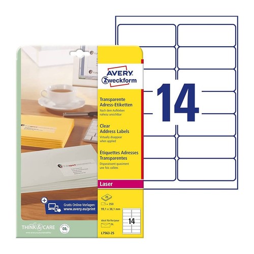 Avery Clear/Transparent 99.1 x 38.1 mm Self Adhesive Laser Address ...