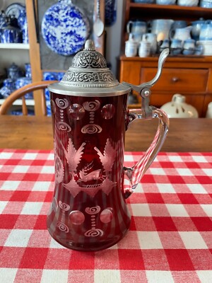 Antique Egermann Bohemian Ruby cut Glass Stein with Pewter Lid | eBay