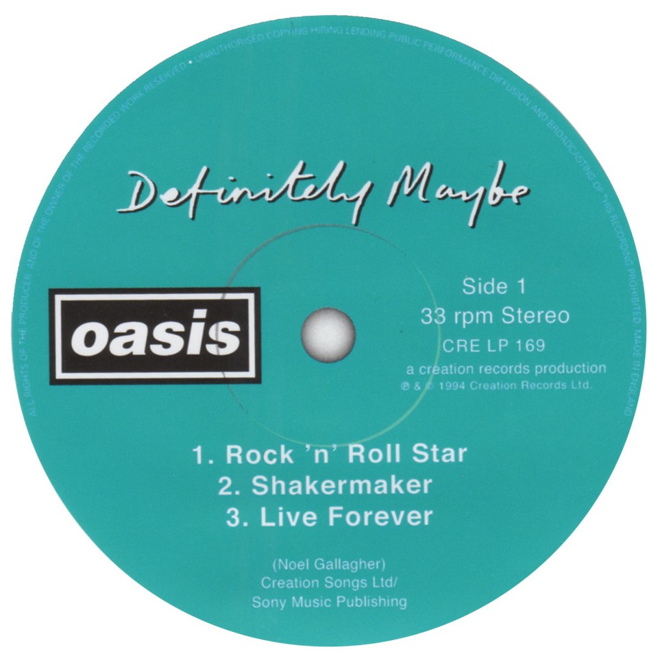 Record label vinyl stickers. Definitely Maybe, Wonderwall, Live Forever ...