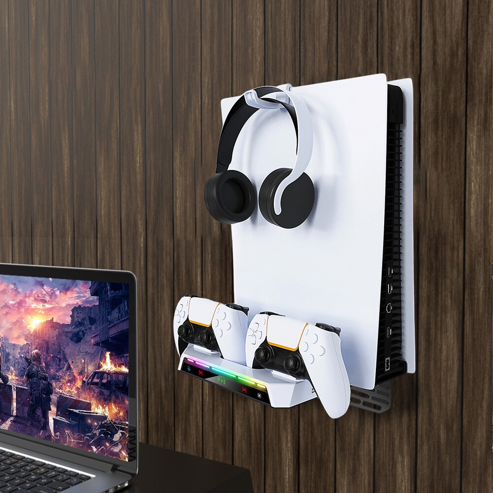 Wall Stand & Charging Station RGB Light for PS5/PS5 Slim Disc & Digital ...