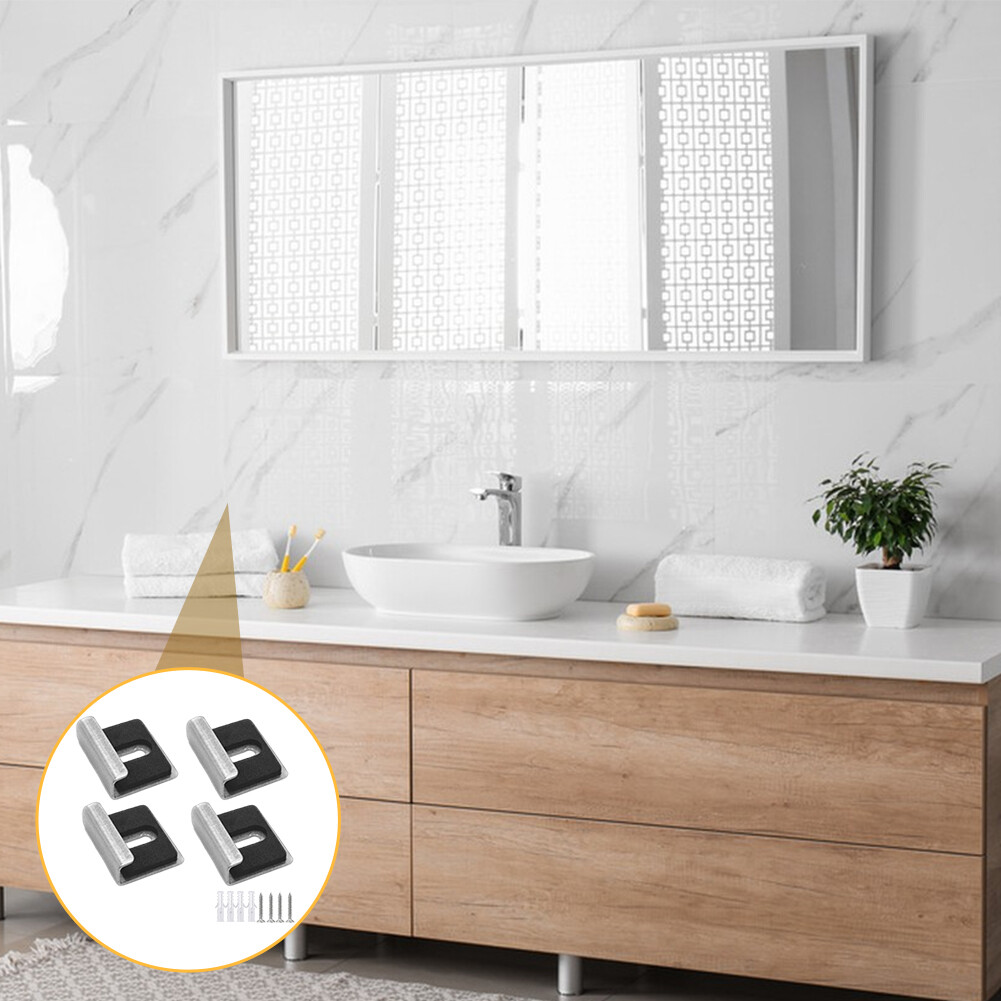 4pcs For Frameless Mirror Clip Wide Channel Stainless Steel Bathroom ...