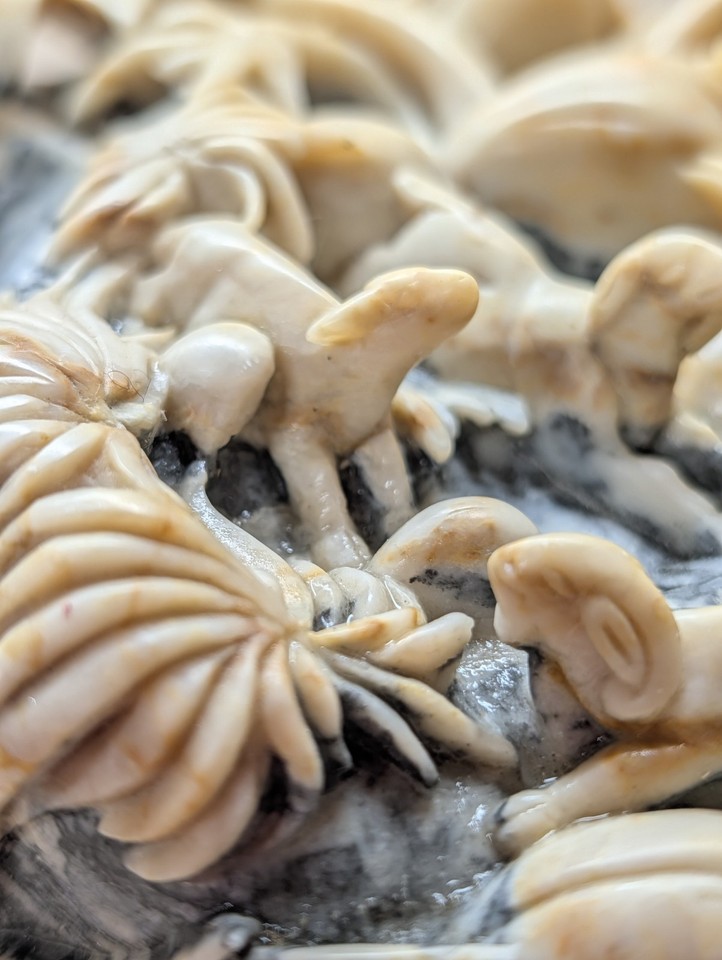 Vtg Chinese Shoushan Stone Carving - Pastoral Oxen Scene with Fitted ...