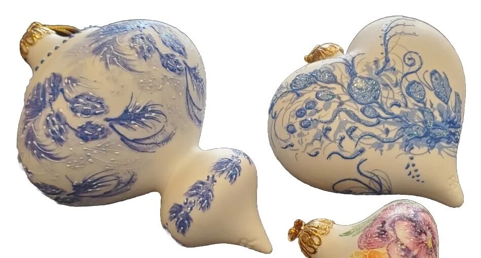 Rhyn Rivet- Pastel Floral- Porcelain Christmas Ornaments- Lot of 2 ...