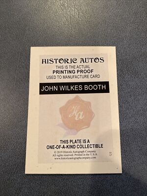 2019 Historic Autograph Civil War Divided #85 John Wilkes Booth 1/1 SP ...