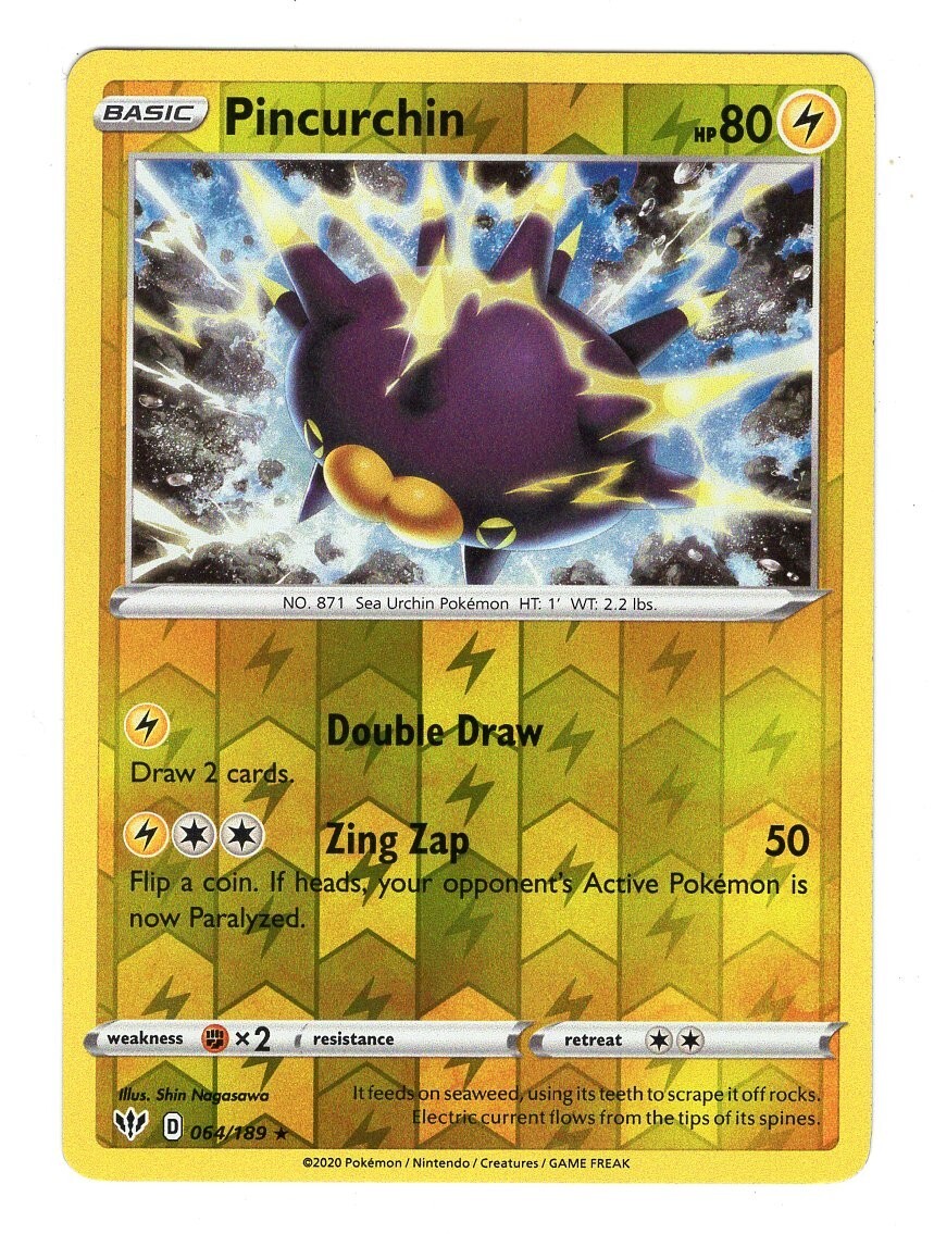 Pokemon TCG Pincurchin SWSH Darkness Ablaze 064/189 Reverse Holo Rare ...