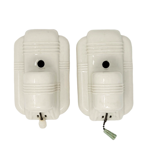 2 Antique Art Deco Porcelain Paulding Light Fixture Wall Sconces Pass ...