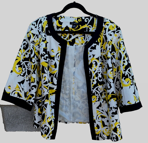 LeBos Women's Plus Yellow-Black-White 3/4 Sleeve Jacket w/ Yellow Top ...