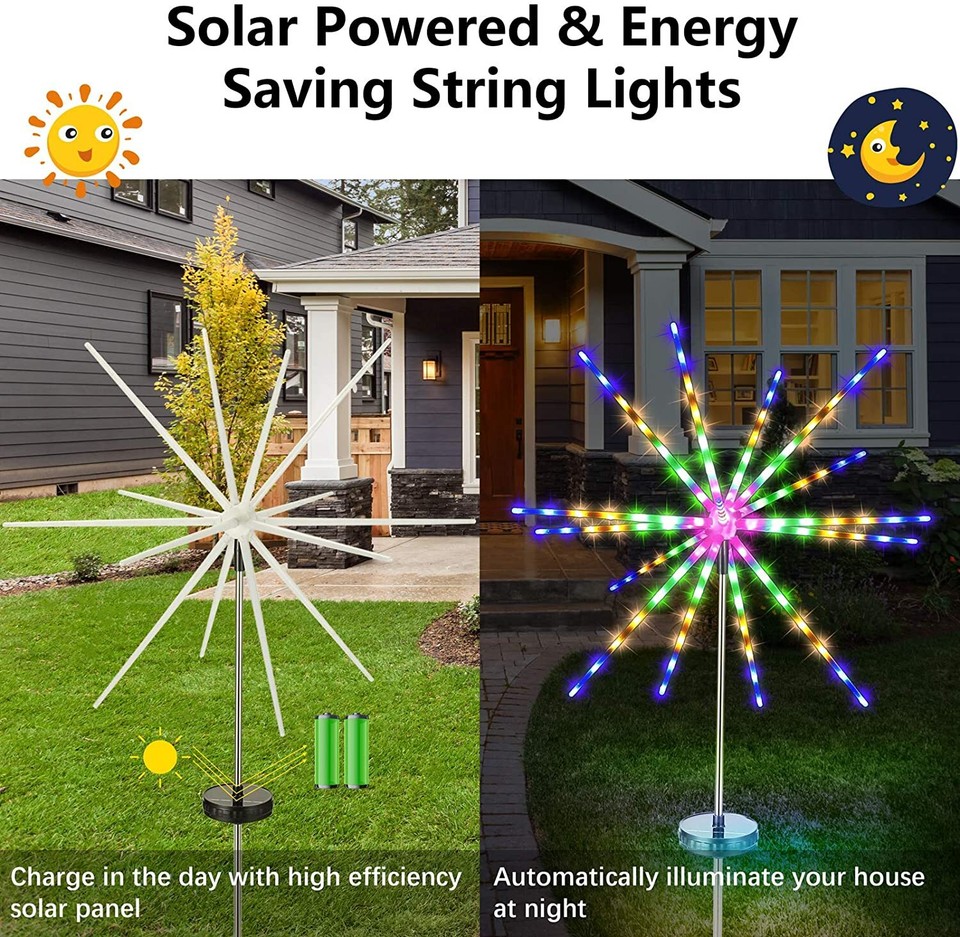 Outdoor Solar Firework Lights Garden Yard Path Decor 8 Mode LED ...