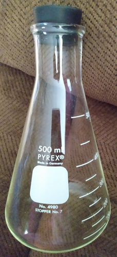 Corning Pyrex 500 ML Erlenmeyer Flask #4980 With Stopper Heavy Rim ...