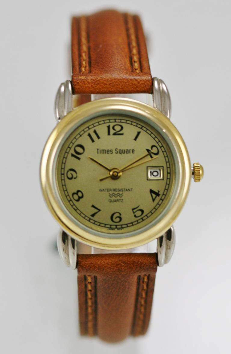 Times Square Watch Womens Date Stainless Steel Silver Gold Brown ...