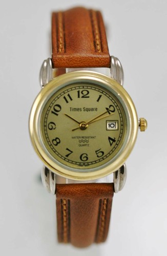 Times Square Watch Womens Date Stainless Steel Silver Gold Brown ...