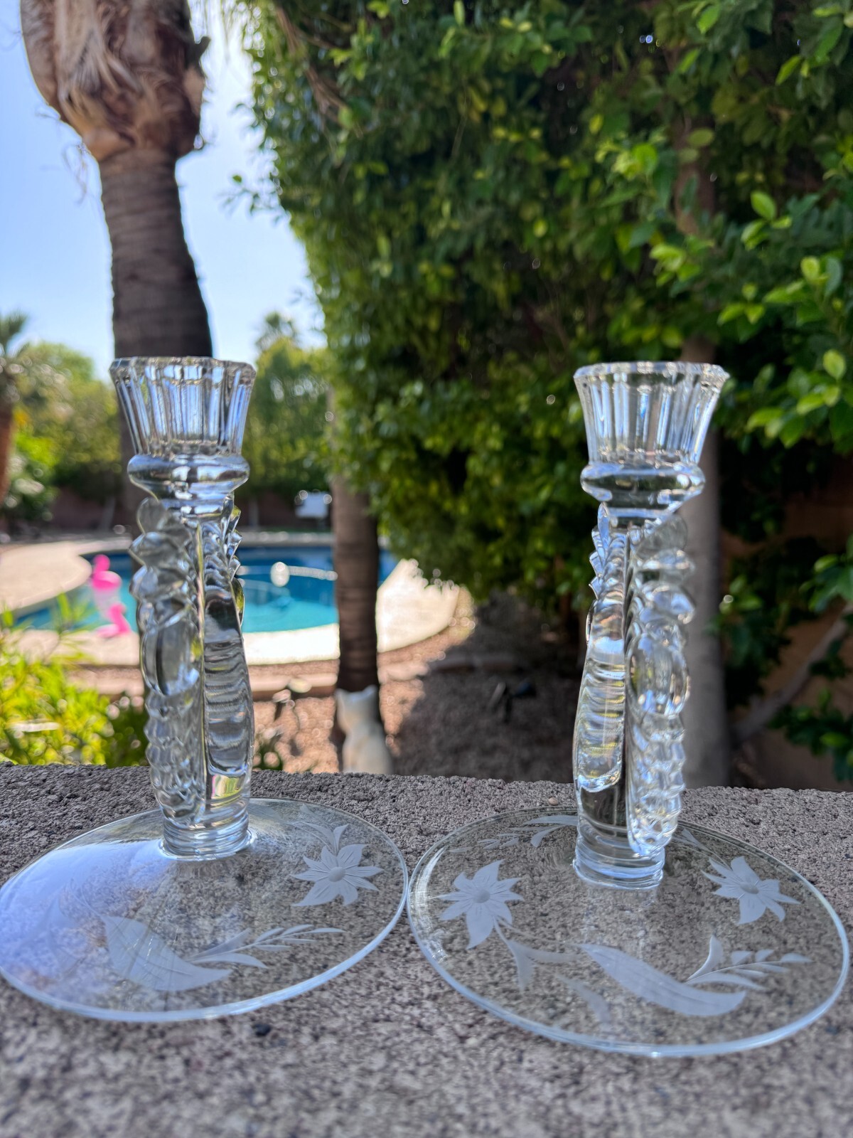 Paden City Glass Clear Maya Candlestick Candle Holders 6.5" Set of 2 c ...