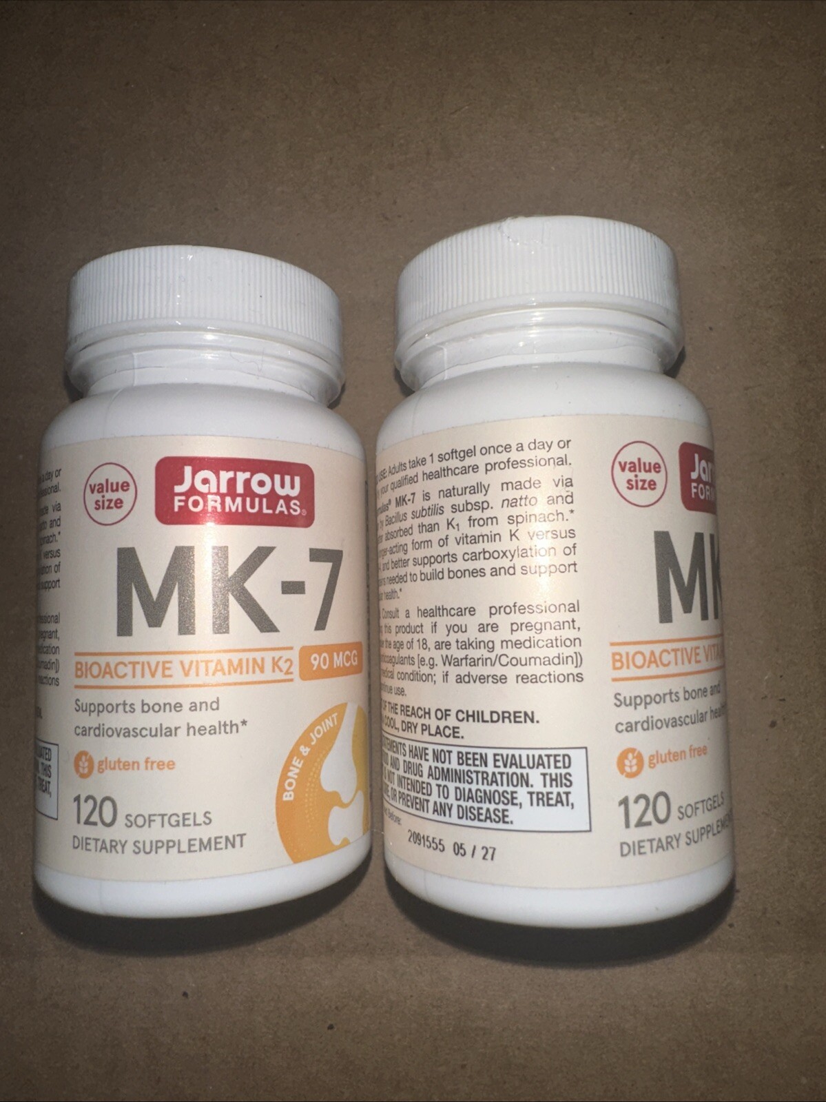 2 Bottle Jarrow Formulas MK-7 Supports Bone 90MCG- 120 Softgels Ex 2027 ...