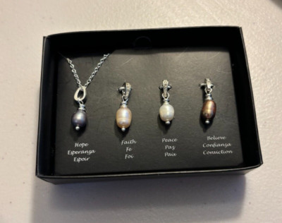 Freshwater Pearl Necklace Set - 4 Switchable Pendants Hope Faith Peace ...