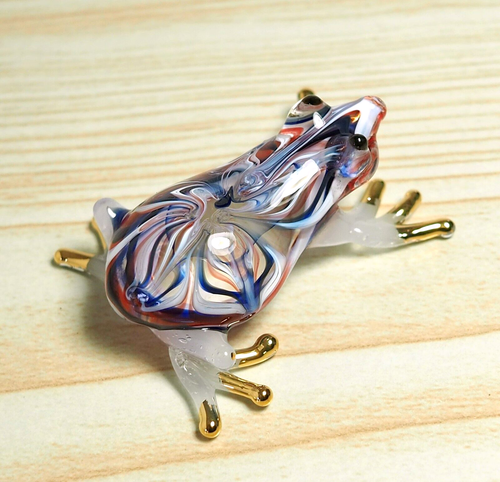 Red Blue Frog Toad figurine hand blown art glass gild 1.75" Decor ...
