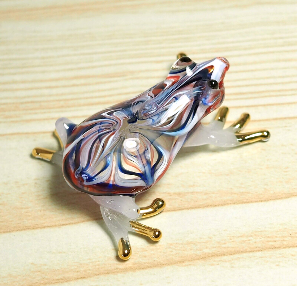 Red Blue Frog Toad figurine hand blown art glass gild 1.75" Decor ...