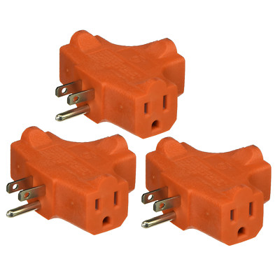 3-Way Splitter Electric Plug Wall Outlet 3 Prongs Ground Triple-Tap ...