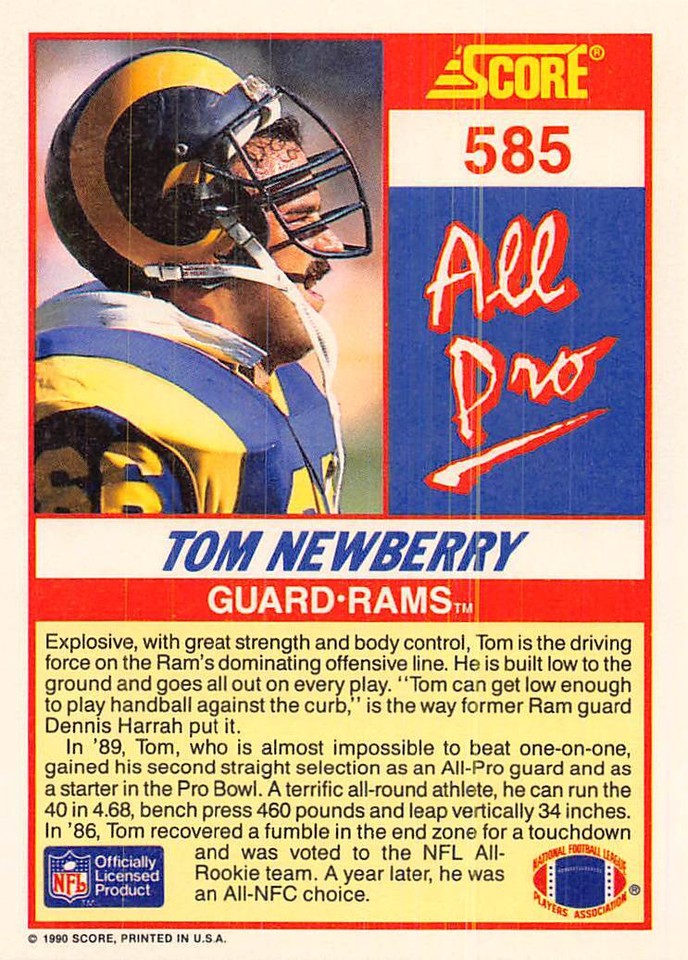 Tom Newberry 1990 Score 585 Los Angeles Rams Football Card | eBay