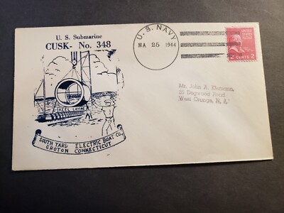 Submarine USS CUSK SS-348 Naval Cover 1944 WWII Keel Laid Cachet Groton ...