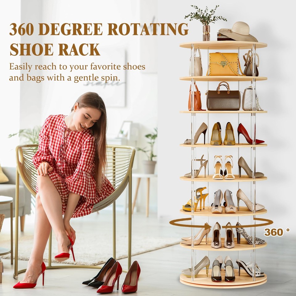 7-Tier Rotating Shoe Rack, 360 Degree Spinning Shoe Rack Tower, Lazy ...