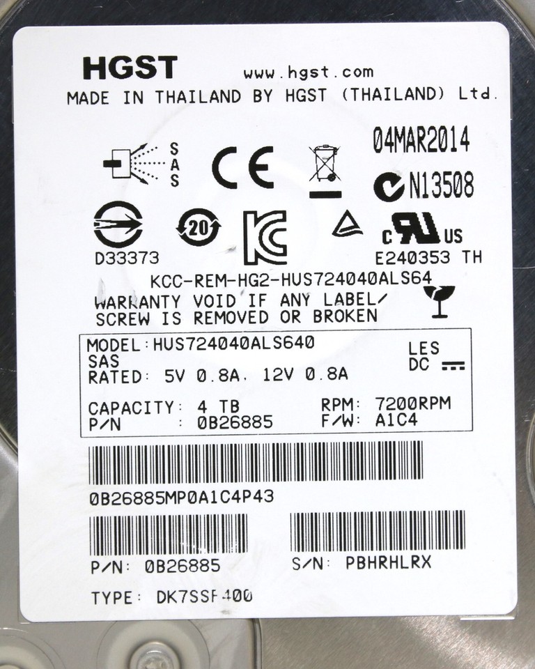 HGST HUS724040ALS640 4TB 7200RPM 64MB Cache 3.5" SAS Internal Server ...