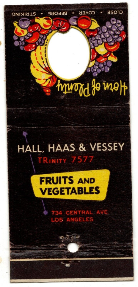 HORN OF PLENTY matchbook matchcover - HALL HAAS VESSEY - LOS ANGELES ...