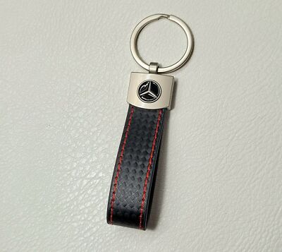 Mercedes Benz Key ring Leather Key fob Logo Keychain Carbon Effect Car ...