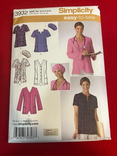 Simplicity 3932, Size 10-18, Misses' / Women's Scrub Top, Hat, New ...