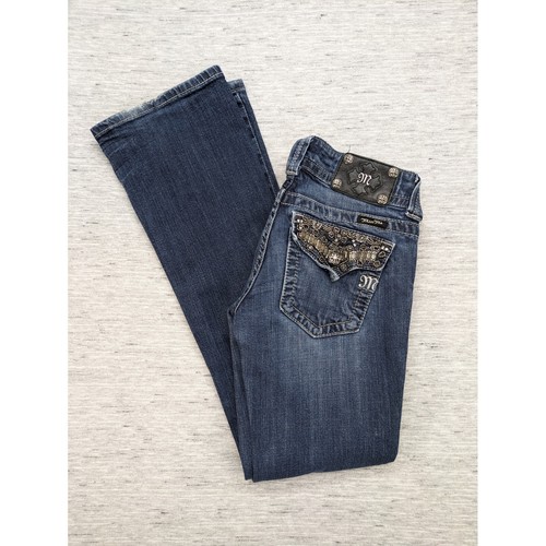Miss Me Bootcut Jeans Embellished Pockets Dark Wash Denim Womens Size ...