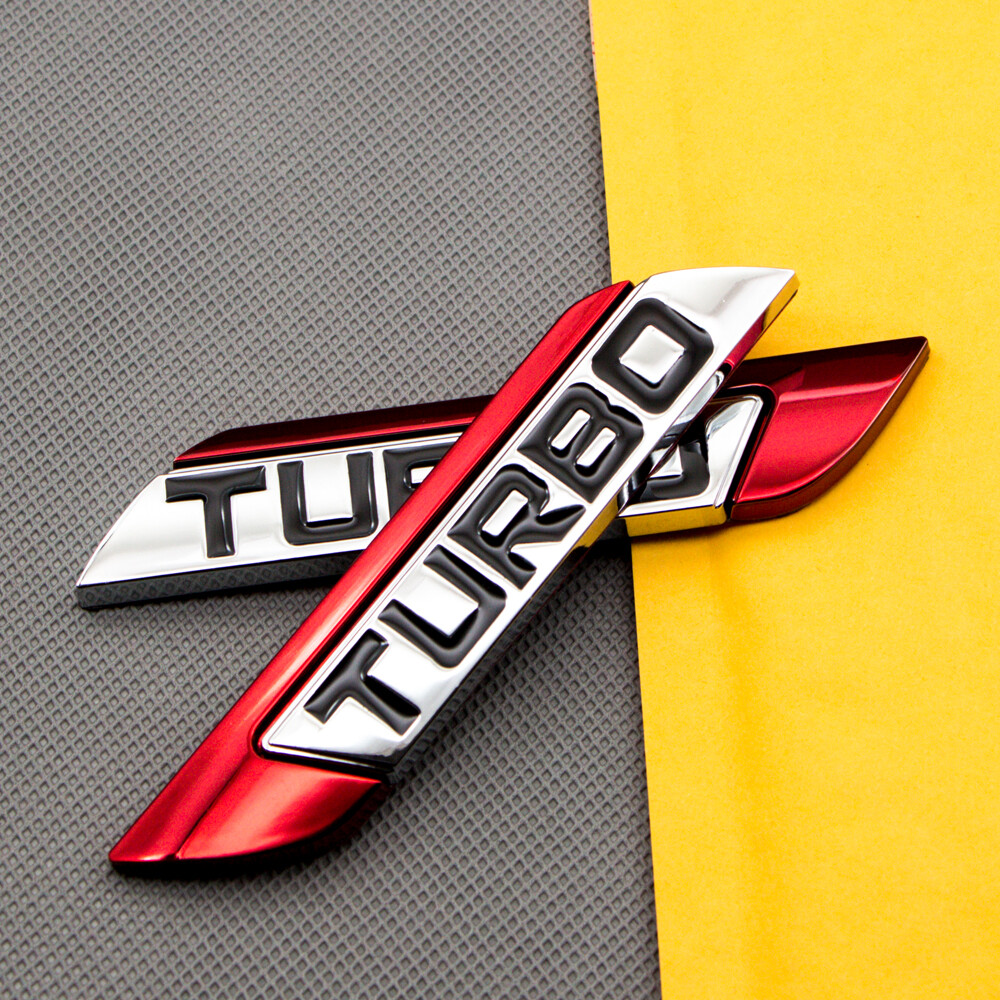 Pair Red Metal TURBO Fender Car Emblem Badge Chrome V6 V8 Sport Sticker ...