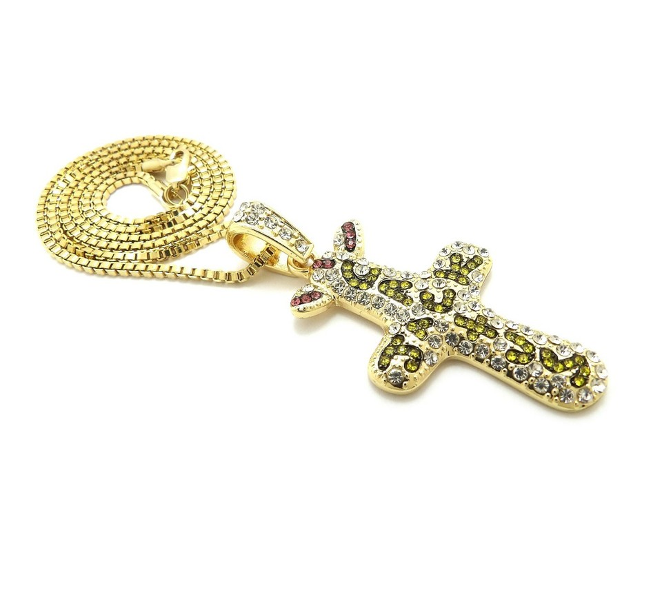 Travis Scott Cactus Jack Cross Pendant 18" 20" 24" Cuban Box Rope Chain ...