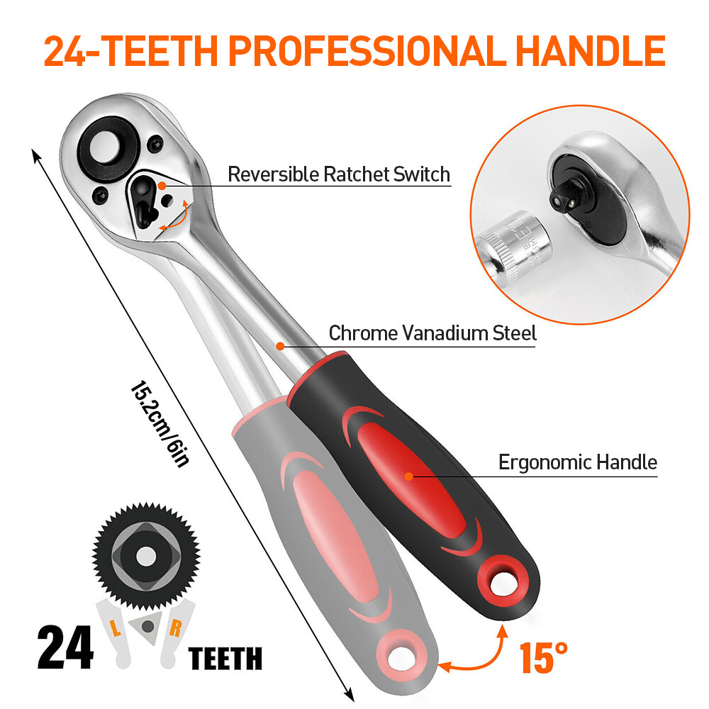 Professional 216 PCS Ratchet Spanner Socket Set 1/2" 1/4" 3/8" Tool Kit +Case | eBay UK