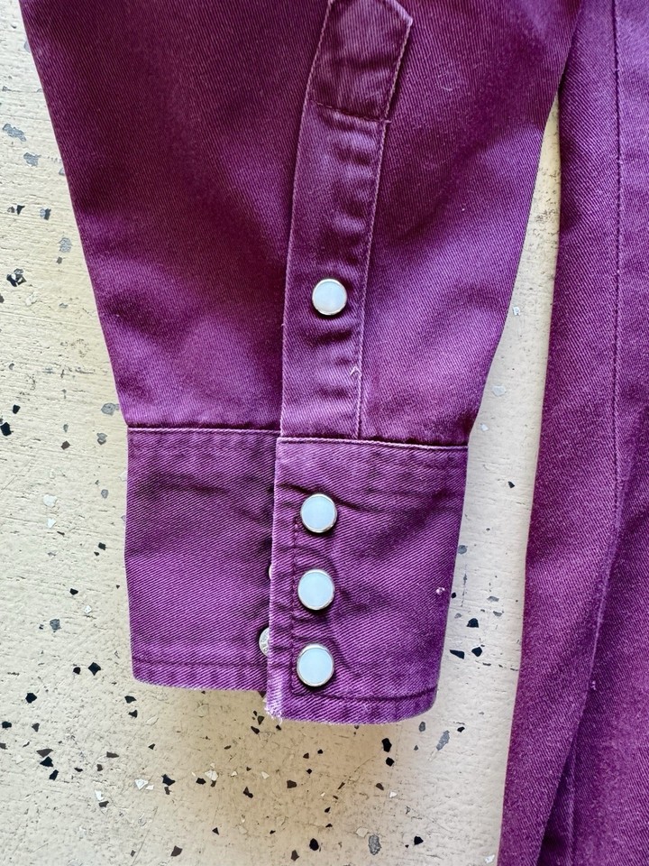 Vintage 90s Wrangler Western Brush Popper Pearl Snap Shirt Purple Size ...
